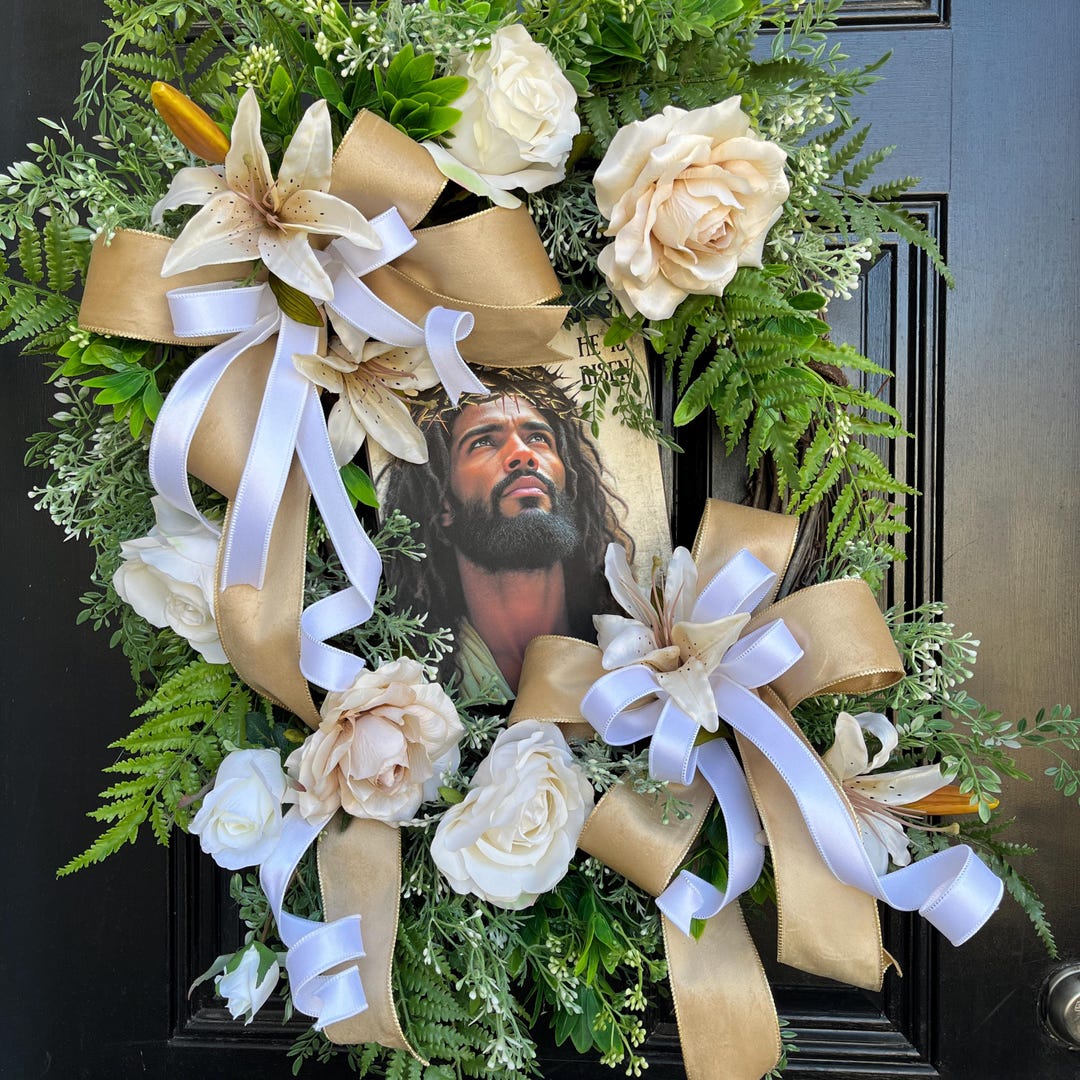 Easter Wreath, Jesus Religious Door Decor,faith Based Wreath,gold ...