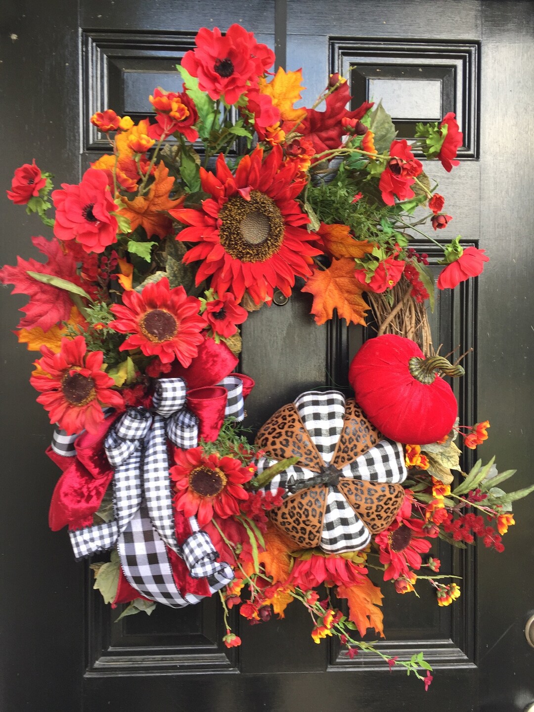 Sunflower Wreath Fall Pumpkin Wreath Red Fall - Etsy