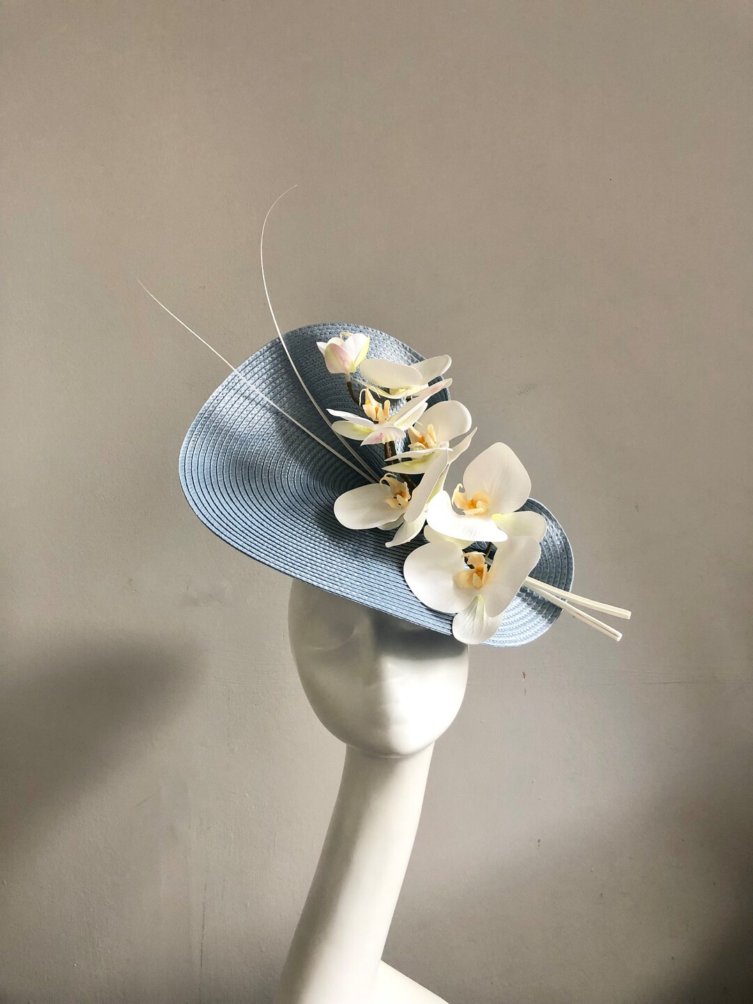 Light Blue Ivory Orchid Hat Fascinator Headpiece Mother of Bride Groom ...