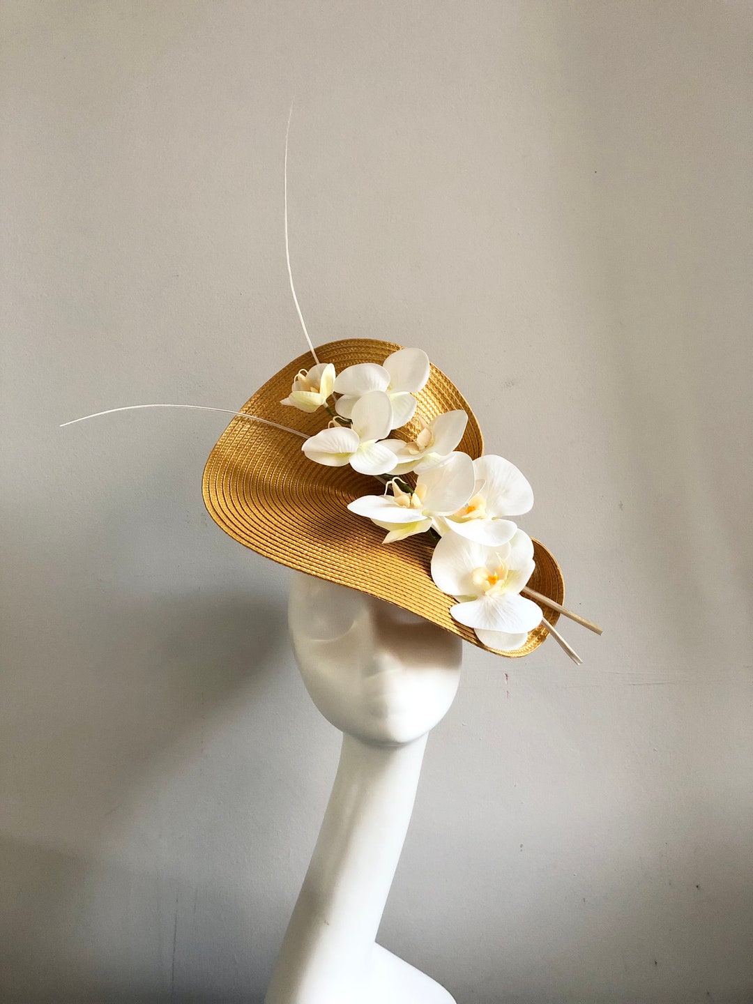 Mustard Yellow Hat Ivory Orchids Quills Ascot Hat Fascinator Mother of ...