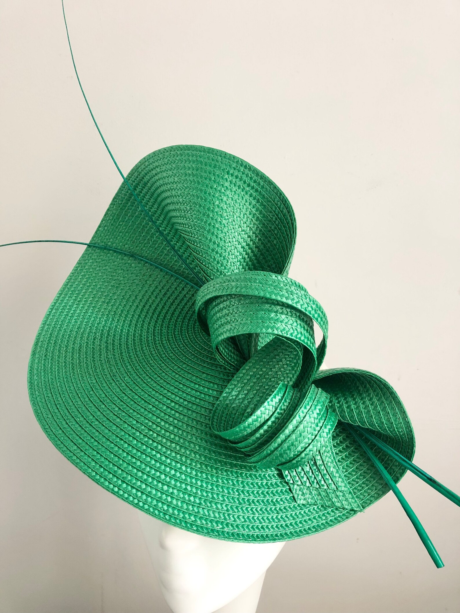 Kelly Green Hat Quills Swirls Ascot Hat Fascinator Large Races Kentucky ...