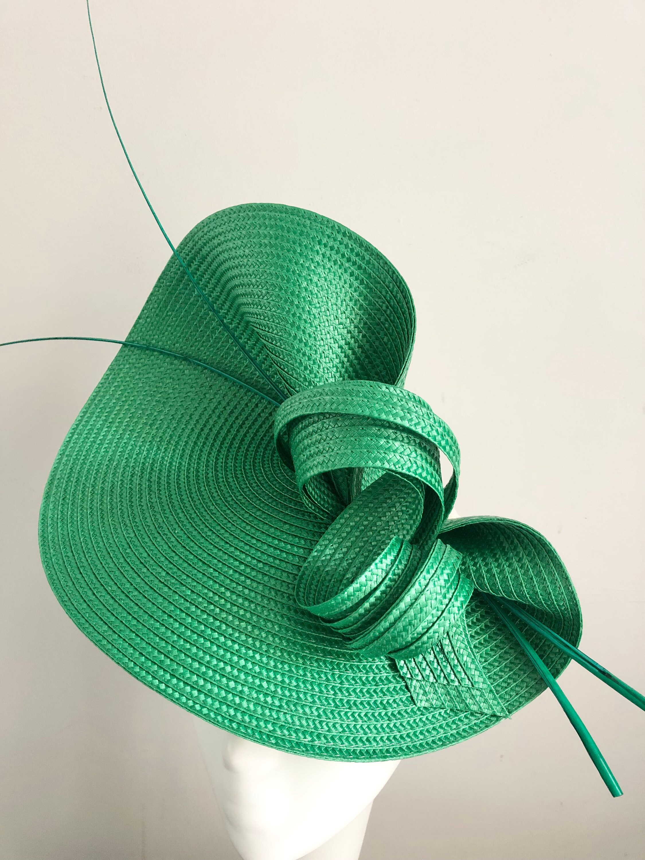 Kelly Green Hat Quills Swirls Ascot Hat Fascinator Large Races Kentucky ...