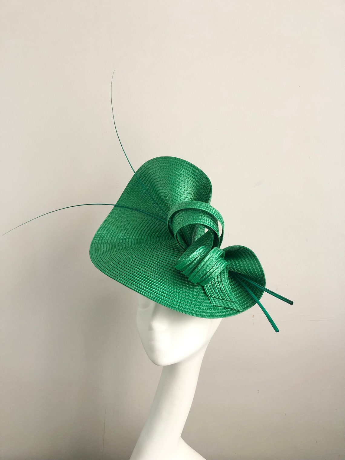 Kelly Green Hat Quills Swirls Ascot Hat Fascinator Large Races Kentucky ...