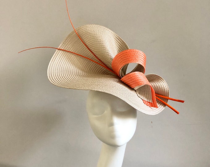 Beige Orange Large Hat With Quills Royal Ascot Races Fascinator ...
