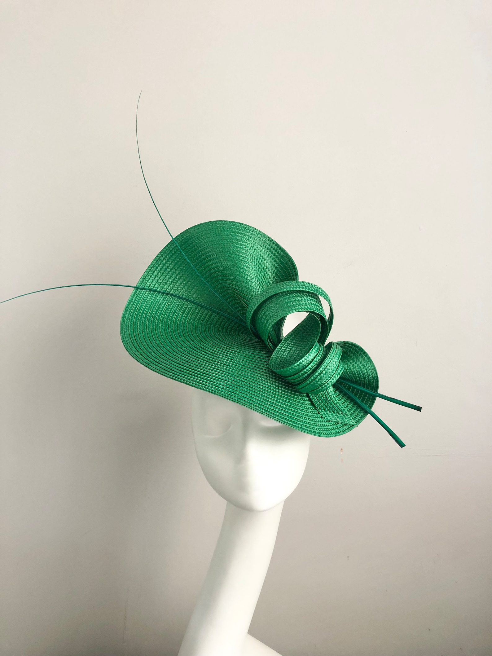 Kelly Green Hat Quills Swirls Ascot Hat Fascinator Large Races Kentucky ...