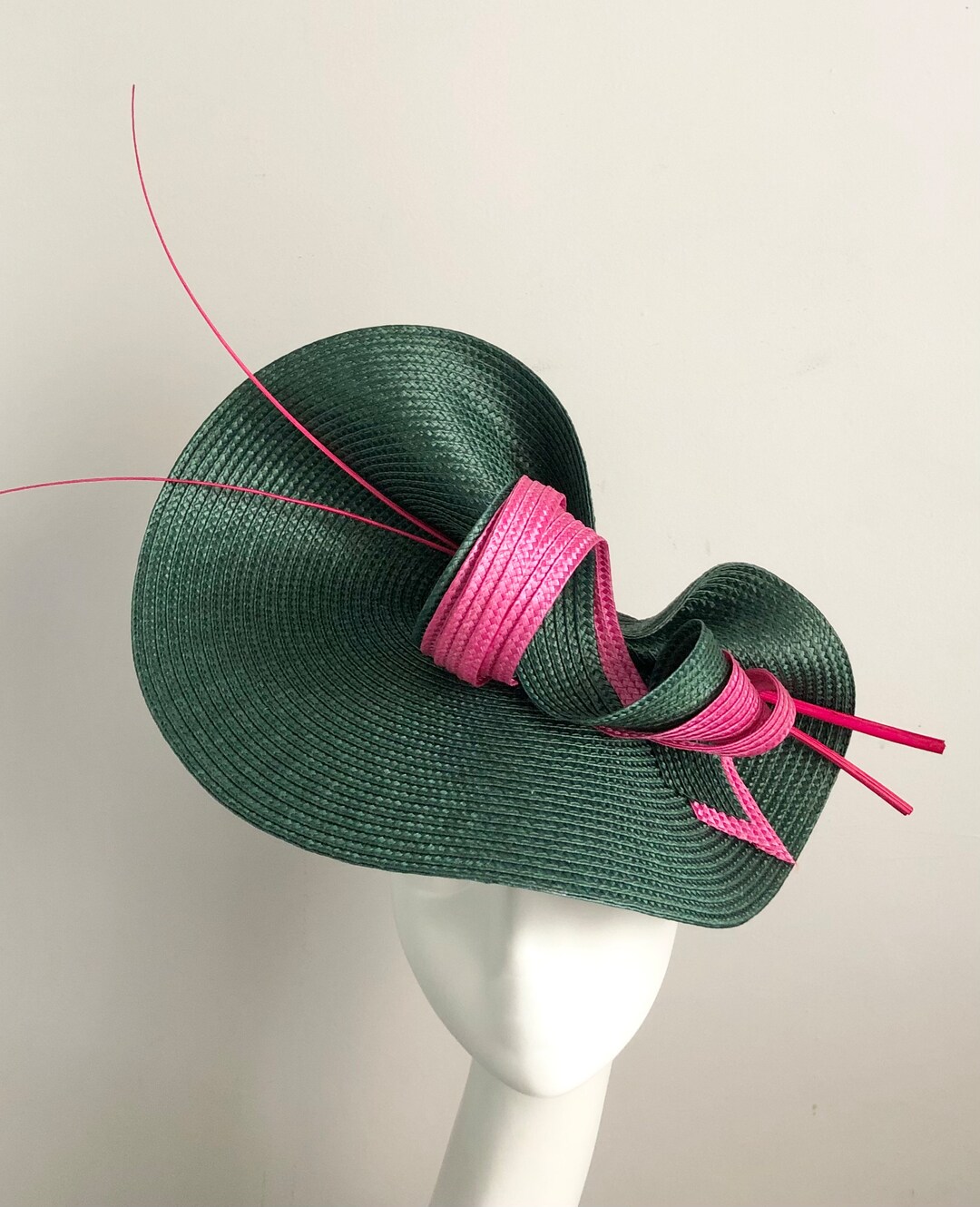 Dark Green Large Hat Hot Pink Quills Royal Ascot Kentucky - Etsy