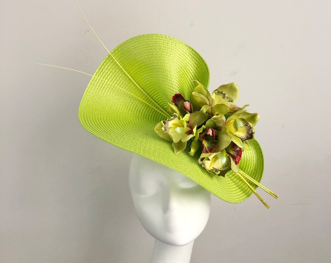 Lime Green Hat With Green Iris Flowers Royal Ascot Kentucky Derby ...