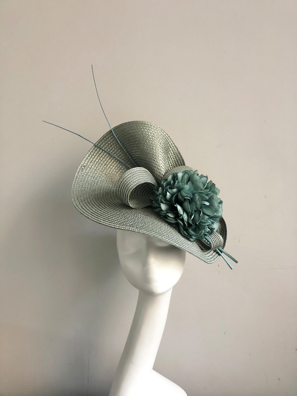 Green Sage Hat Large Flower Duckegg Mother of Bride Groom Wedding Guest ...