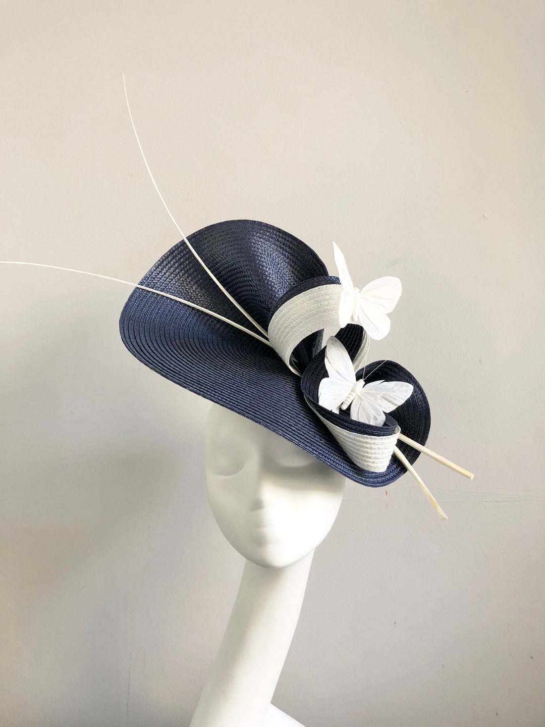 Navy Ivory Hat With Ivory Butterfly Quills Ascot Races Kentucky Derby ...