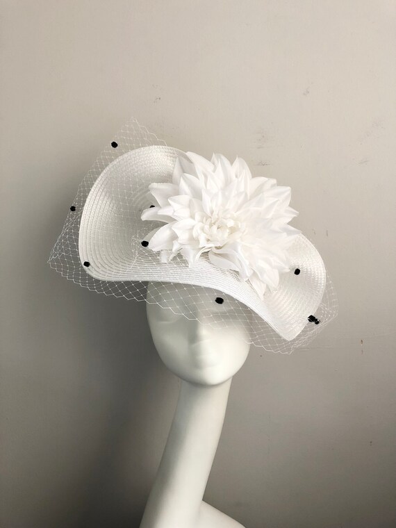 White Black Spot Hat Fascinator Mother of Bride Kentucky Derby - Etsy