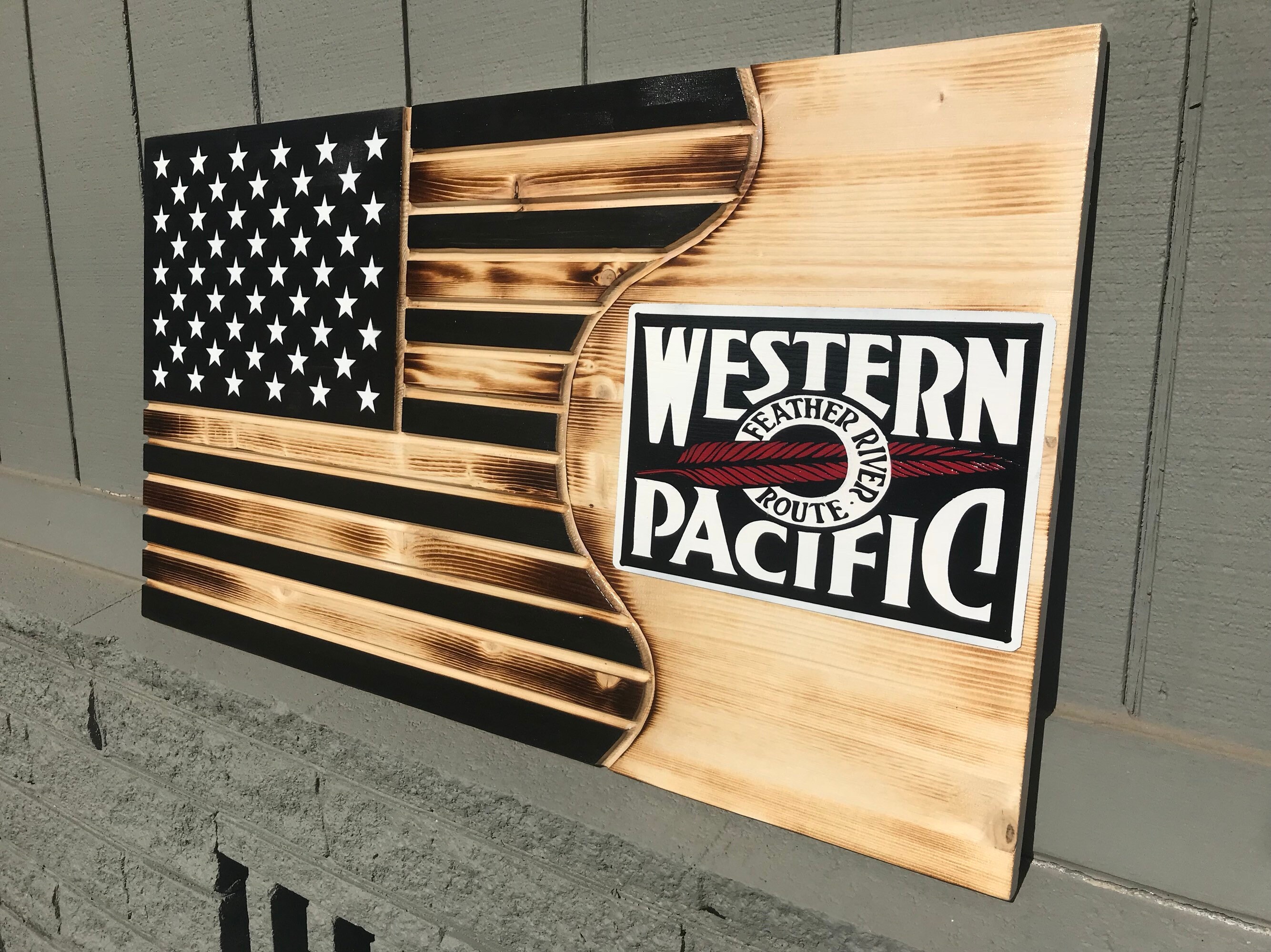 Western pacific railroad flag wood flag wall decor wood | Etsy
