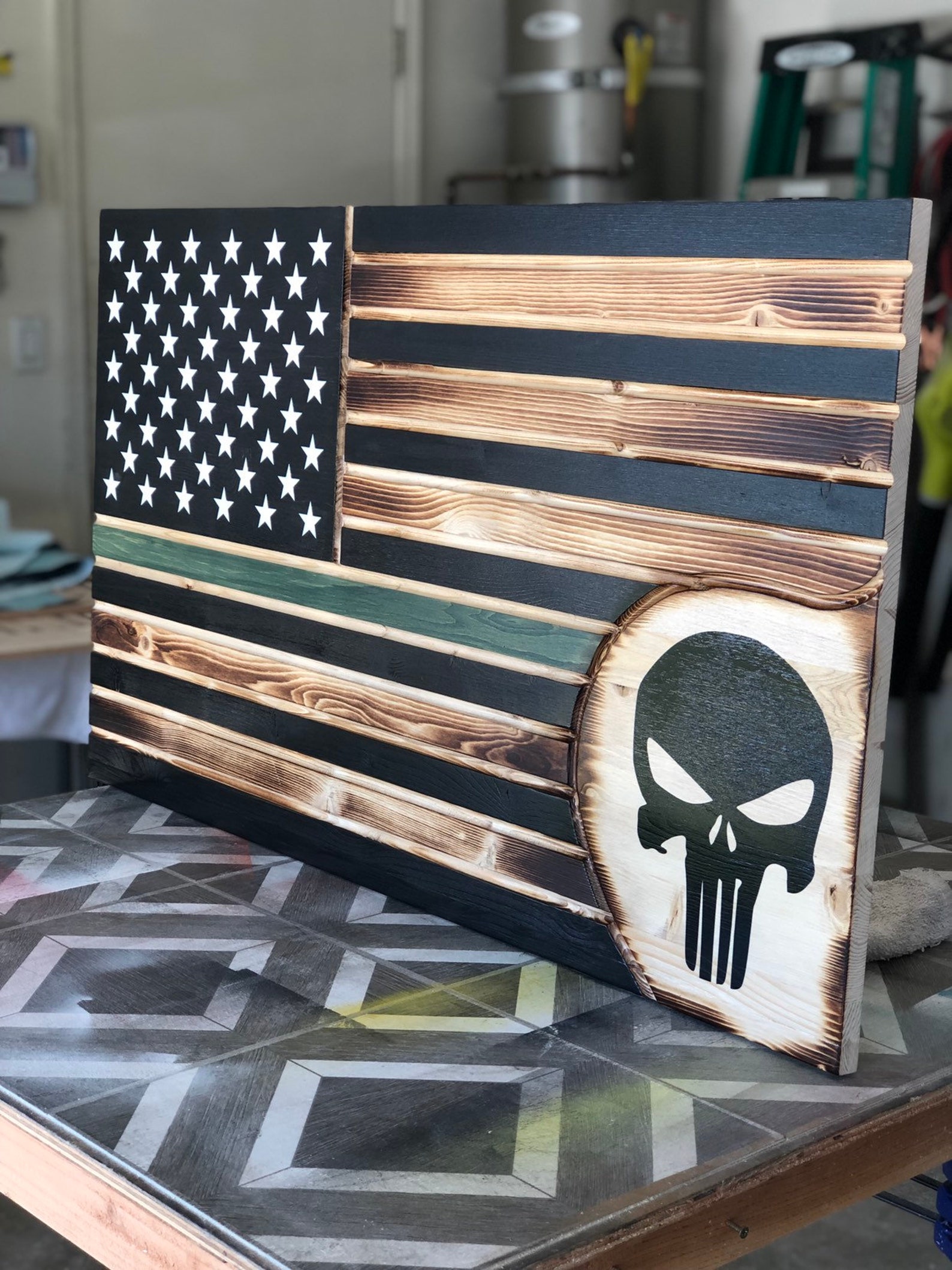 Army Flag Punisher Flag Wood Army Flag Army Decor Army - Etsy