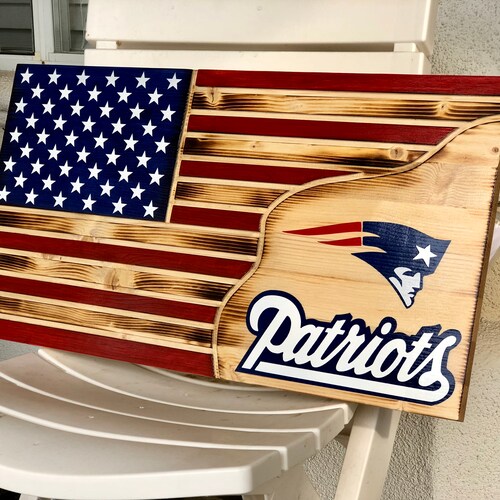 New England Patriots Wood American Flag Sign | Etsy