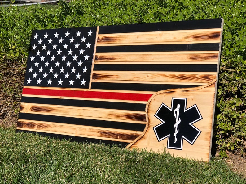 Star of life wood flag home decore EMT flag | Etsy
