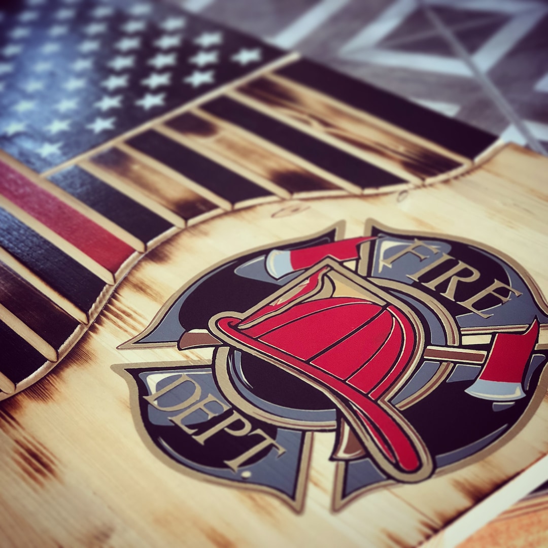 American Flag | Firefighter Flag | Wood Flag | Fire Dept. | (custom ...