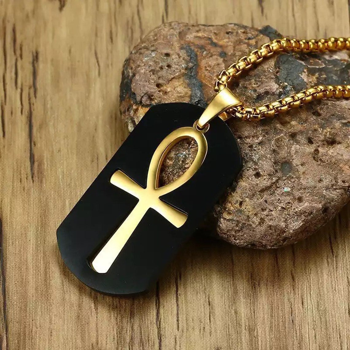 Ankh Mens Dog Tag Chain 24inch ankh Egyptian Key of | Etsy