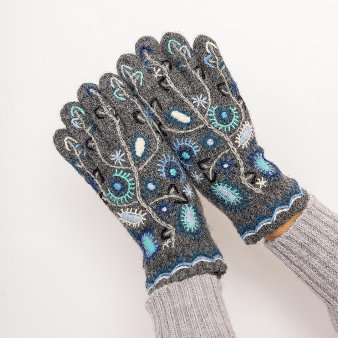 Wool Gloves With Tree of Life Hand Embroidery - Etsy