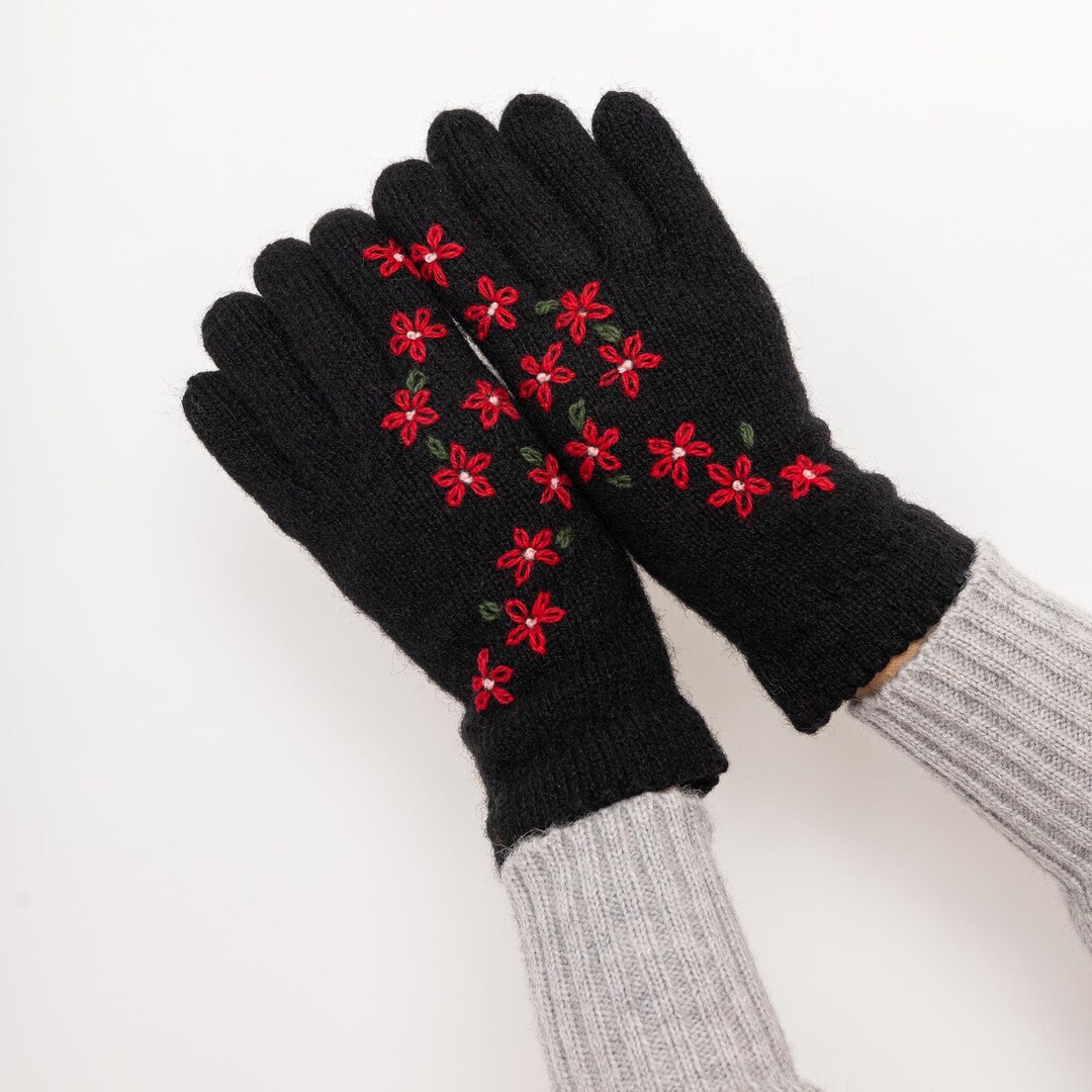 Wool Gloves With Handmade Flower Embroidery - Embroidered Gloves ...