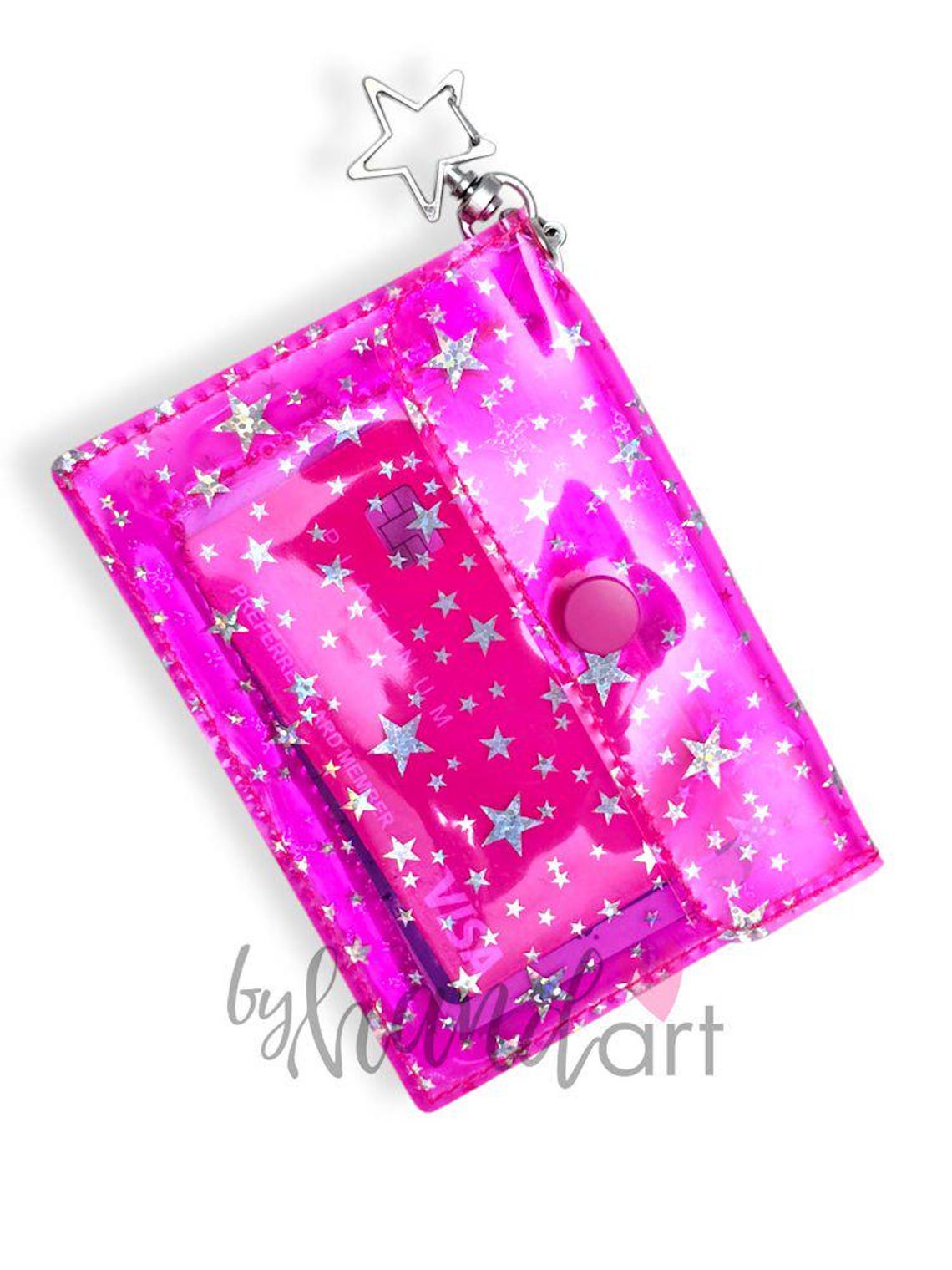 Holographic Stars Slim Wallet: Clear Vinyl Card Holder With Keyring - Etsy