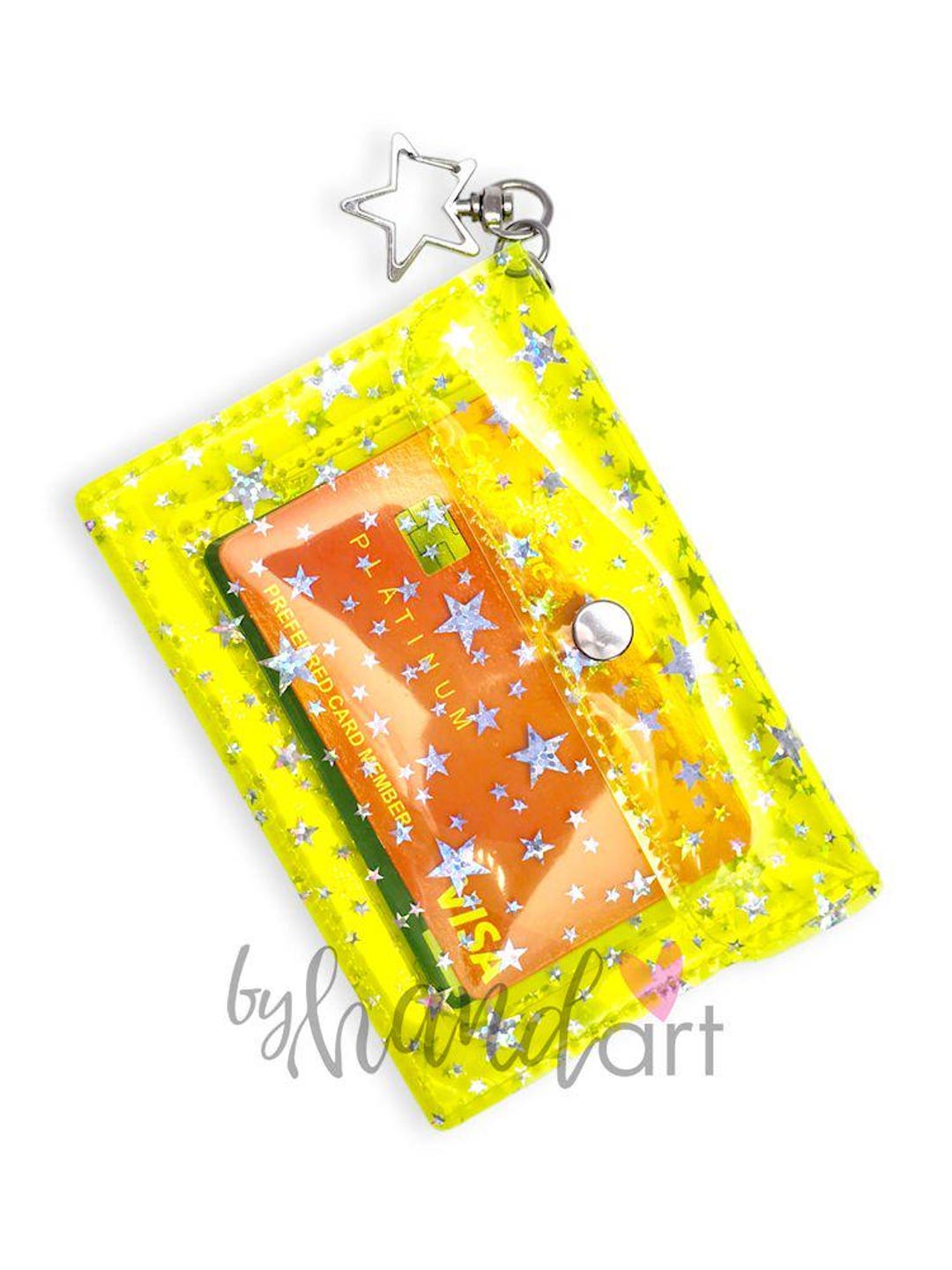 Holographic Stars Slim Wallet: Clear Vinyl Card Holder With Keyring - Etsy