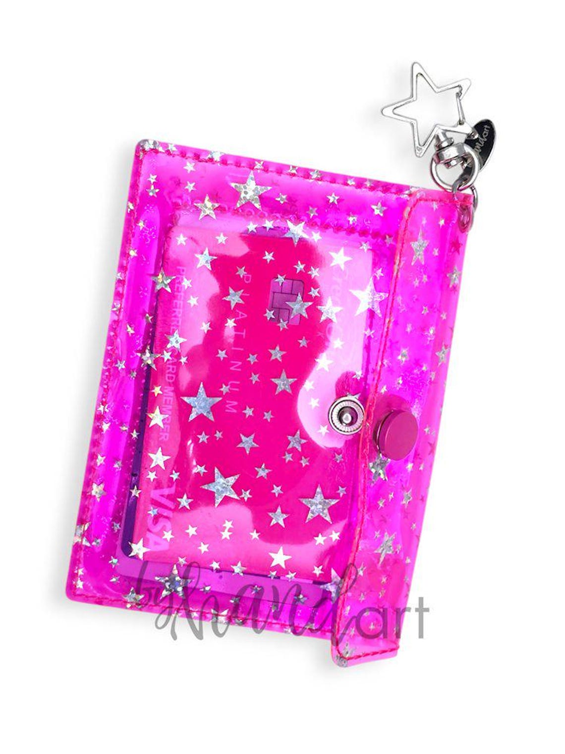 Holographic Stars Slim Wallet: Clear Vinyl Card Holder With Keyring - Etsy