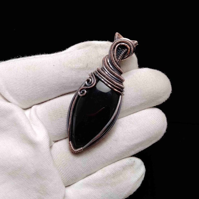 Black Onyx Pendant Necklace | Oxidized Copper Wire Wrapped Pendant ...