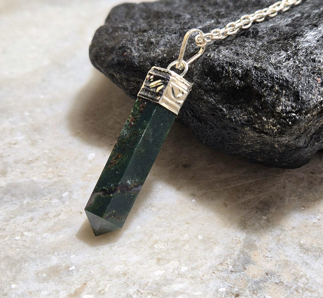 Bloodstone Crystal Point Necklace Silver Plated, Raw Healing Stone ...