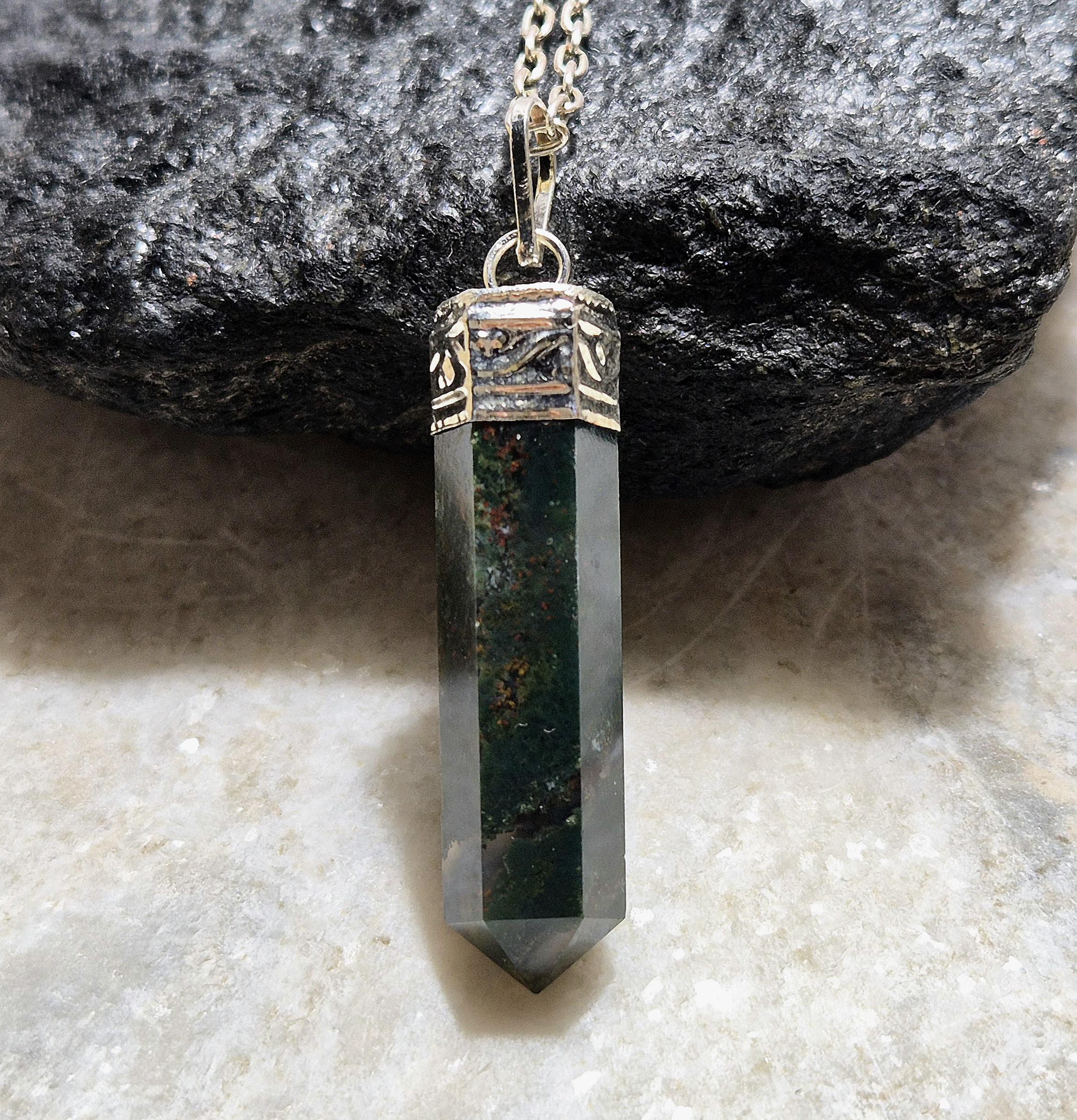 Bloodstone Crystal Point Necklace Silver Plated, Raw Healing Stone ...