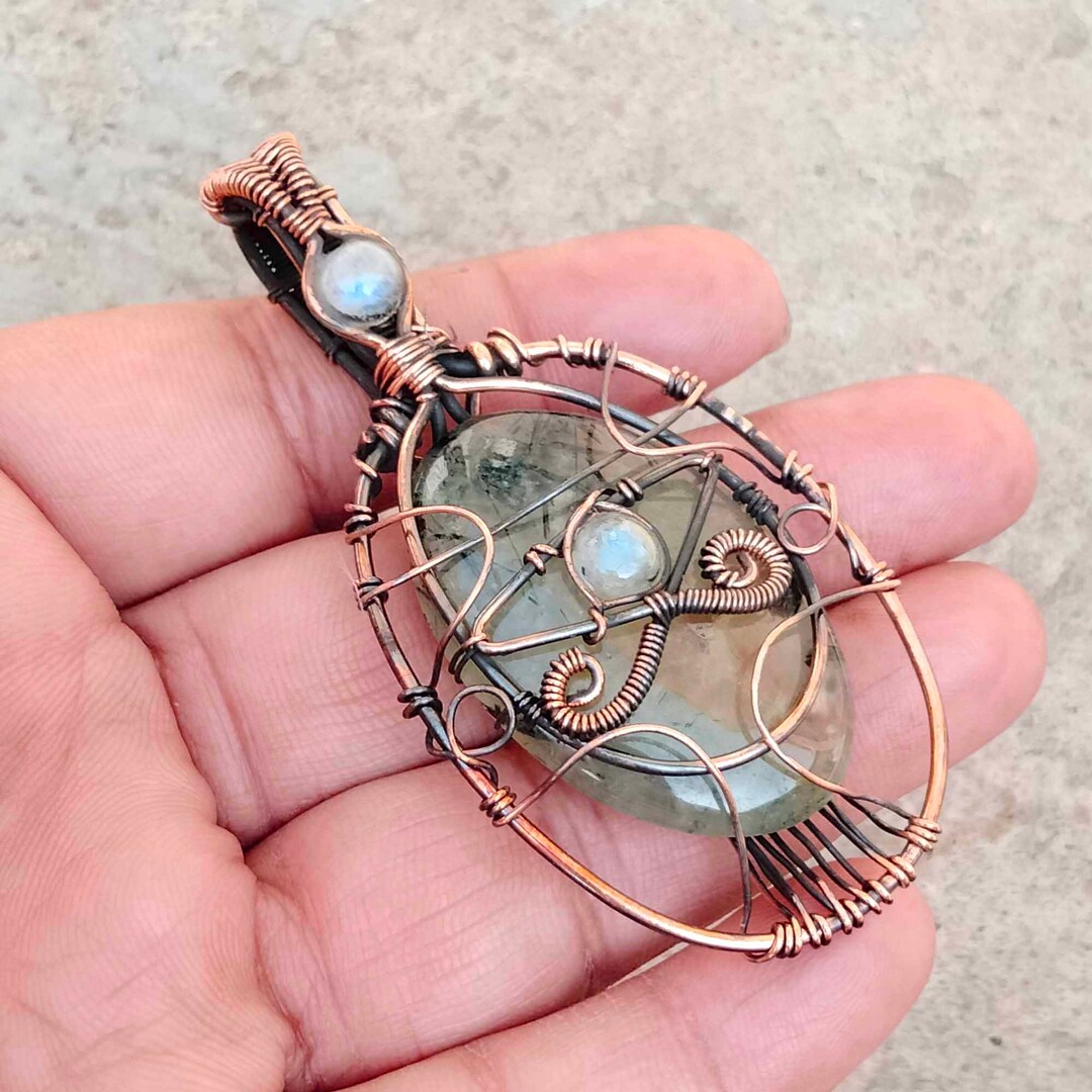 Evil Eye Prehnite Pendant Copper Wire Wrapped Moonstone - Etsy