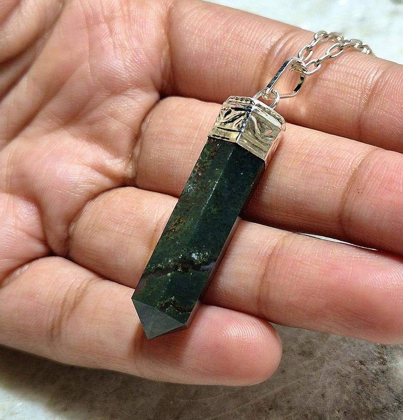 Bloodstone Crystal Point Necklace Silver Plated, Raw Healing Stone ...