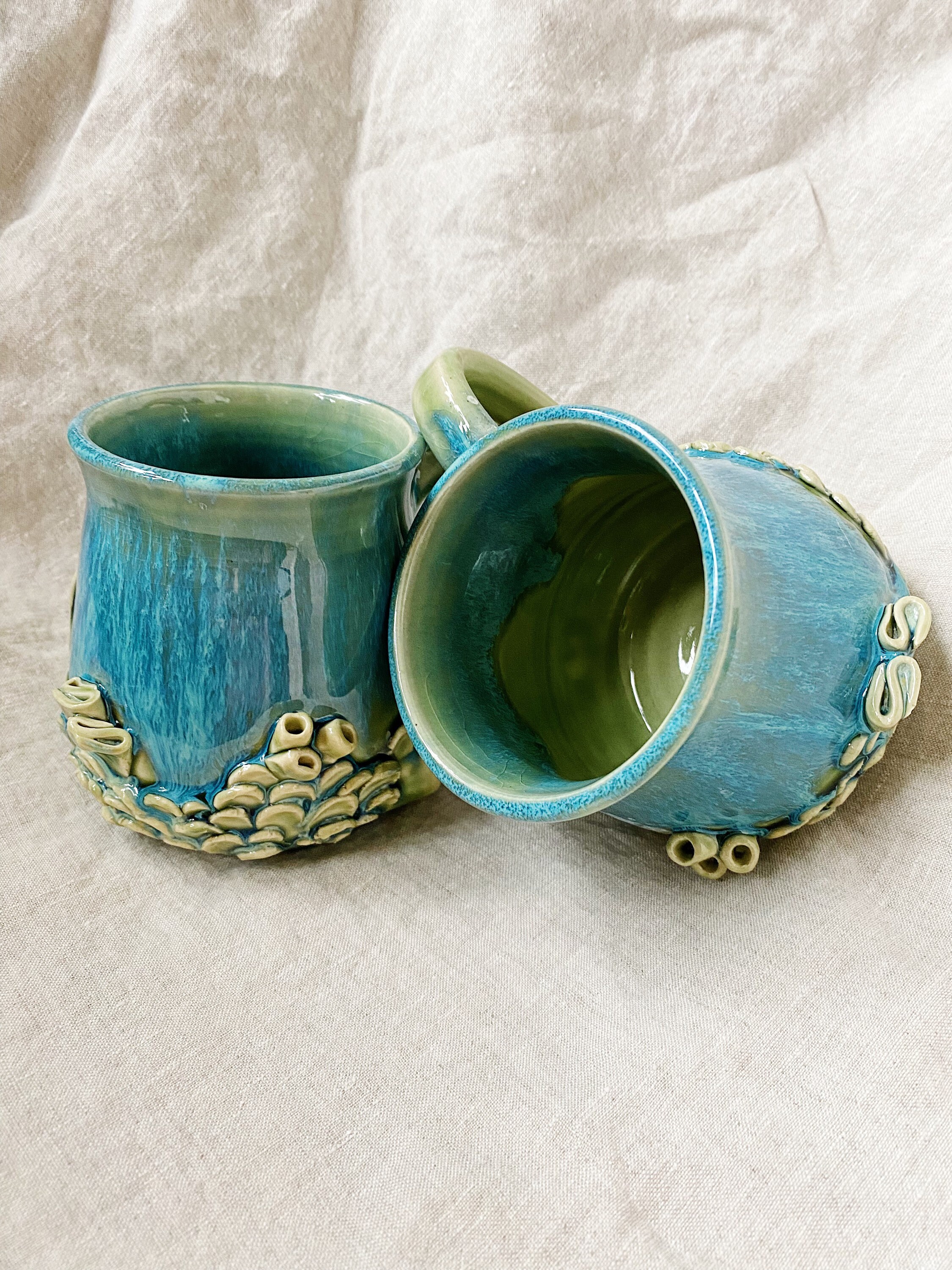 SECONDS SALE: Underwater Aqua Curvy Mug; Ocean Sea Life Sculpted Green ...