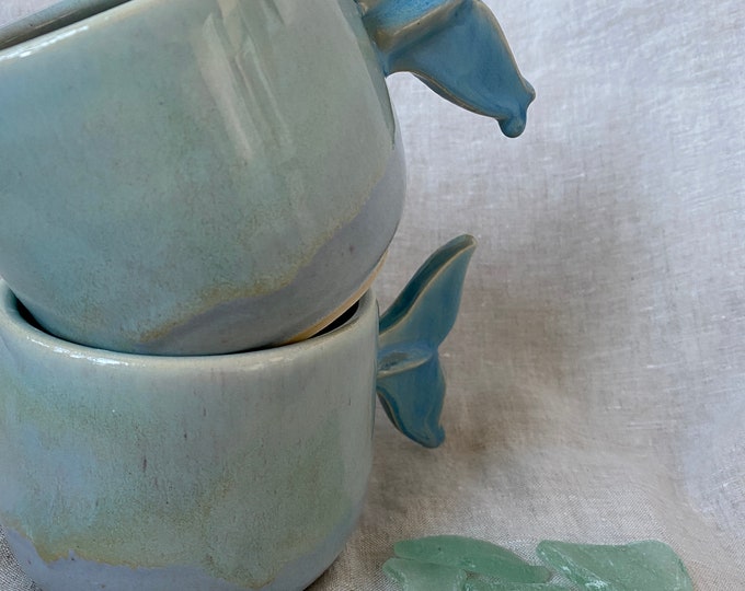 Teal Aqua Whale Mug Fin Handle; Ocean Green Beach Mermaid Whale Tail ...