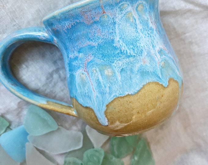 Sand N Sea Beachy Mugs; Ocean Waves Drippy Ceramic Pottery Handmade ...