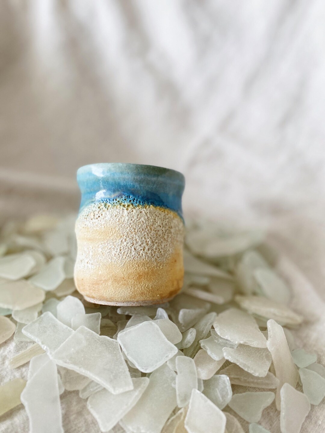 Seafoam and Sand Beachy Mugs; Ocean Waves Drippy Ceramic Pottery ...