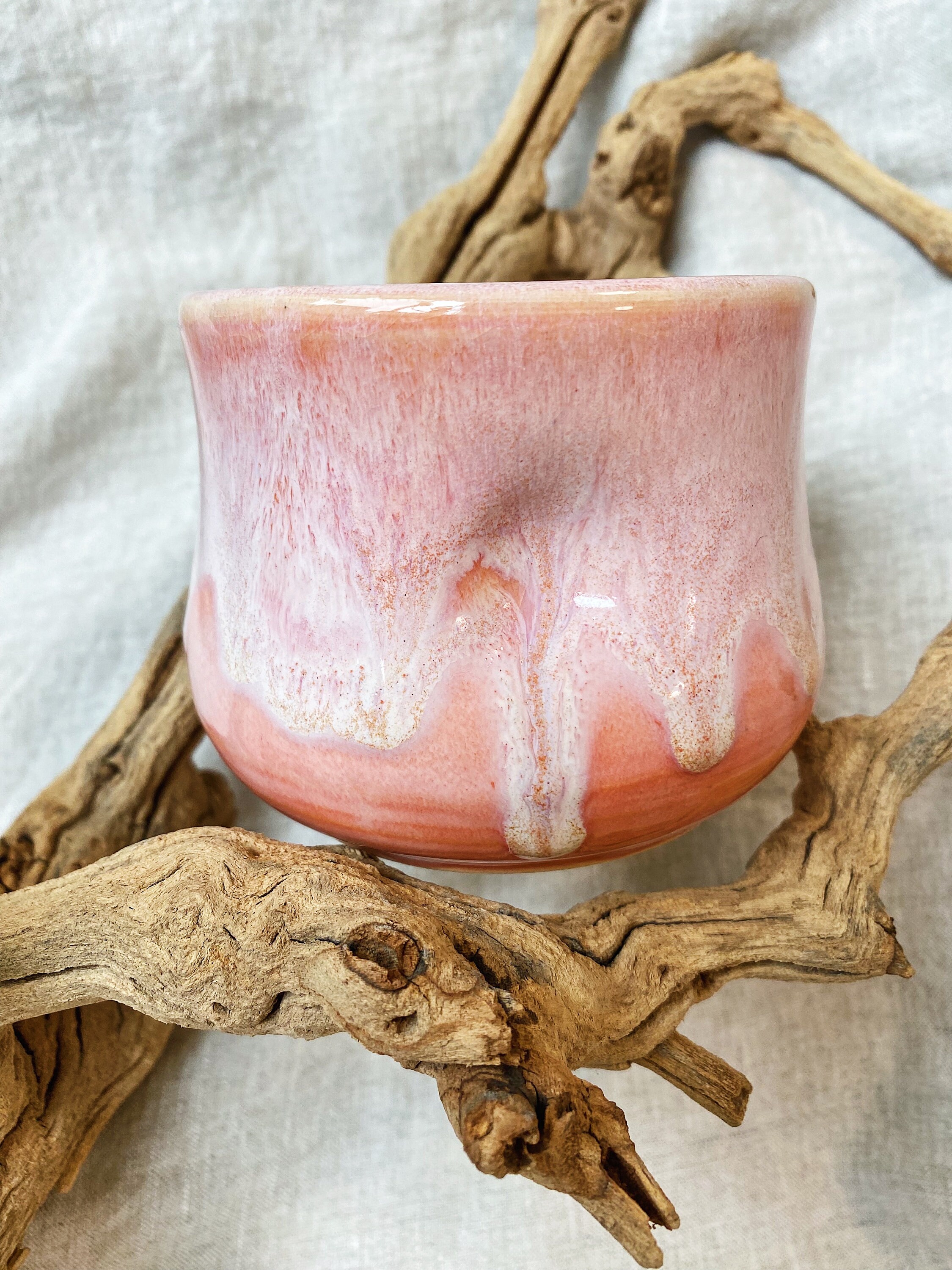 Pink Drippy Thumbler; Small Drip Glaze Handmade Ceramic Pottery Tumbler ...