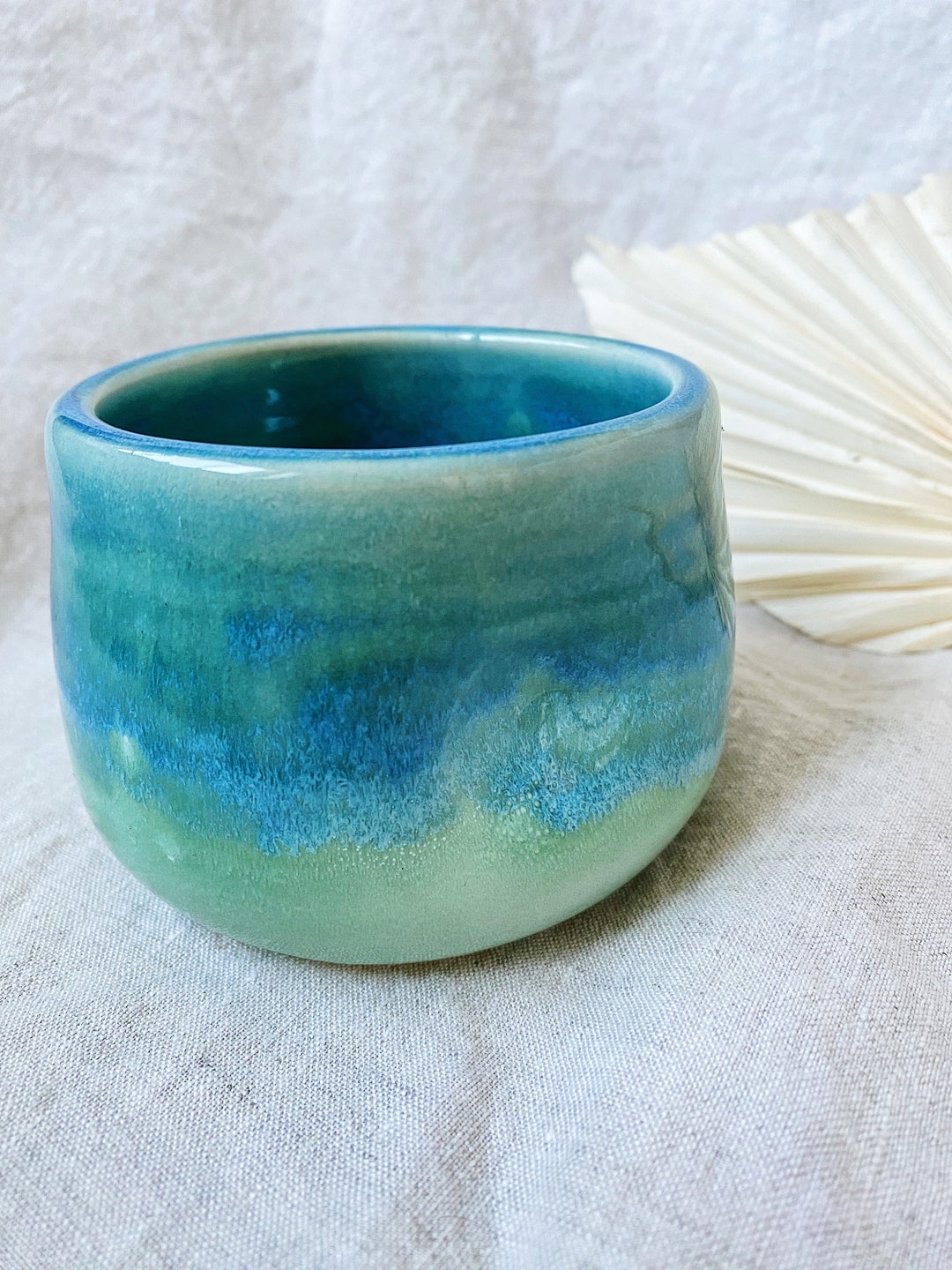 Little Baby Drippy Blue Green Sea Glass Thumbler Small Drip Glaze ...