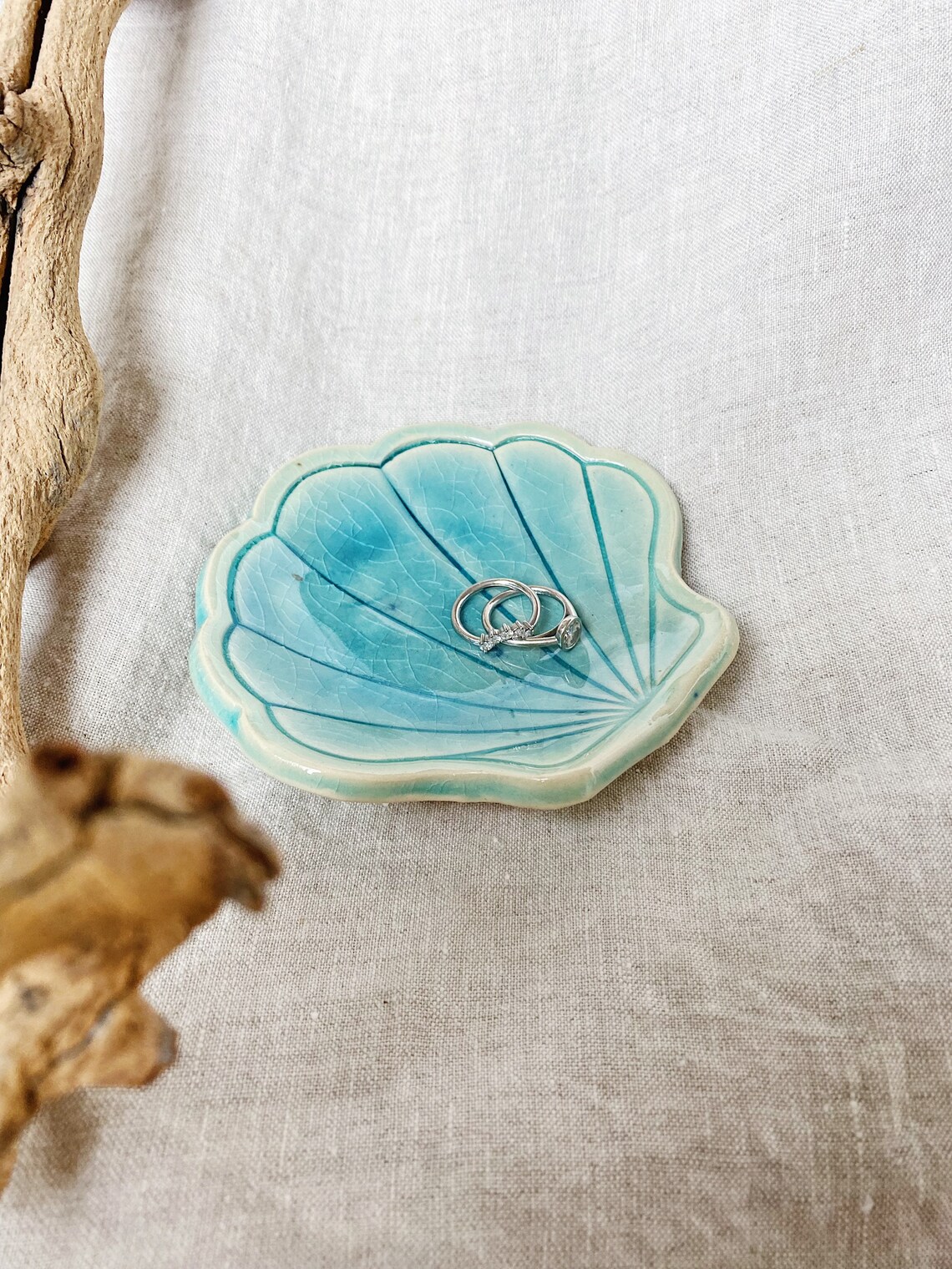 Blue Seashell Ring Cache Trinket Soap Dish | Handmade Pottery Ceramic ...