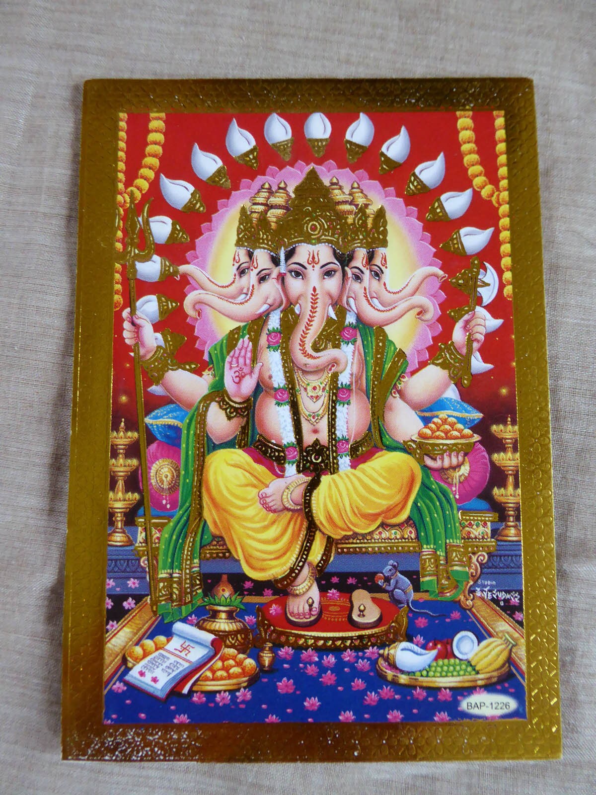 Small Indian God Print Card Poster Ganesh Gold Sheen in Relief India ...