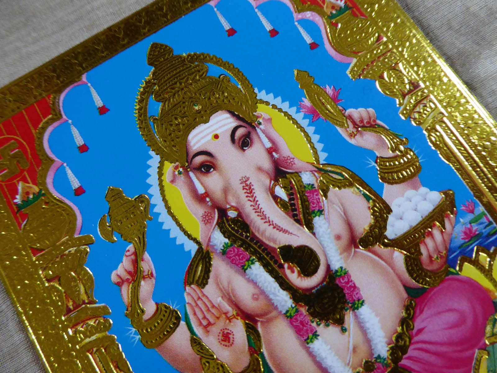 Small Indian God Print Card Poster Ganesh Gold Sheen in Relief India ...