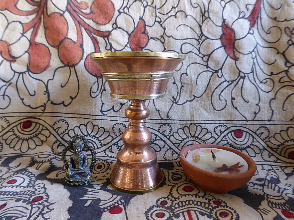 Vintage Tibetan Butter Lamp Copper Brass Altar Offering Pray Light ...