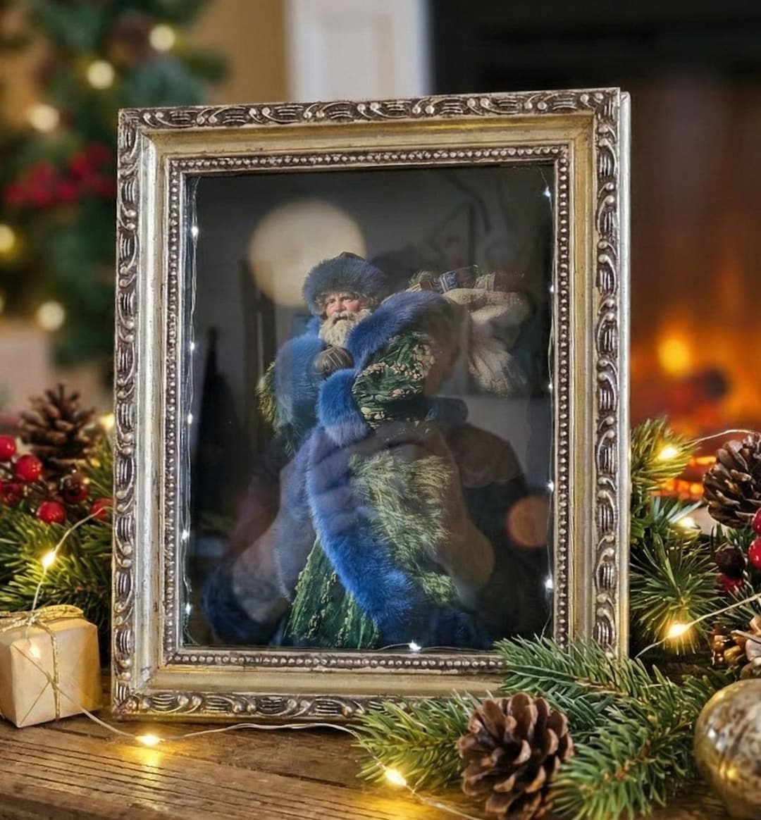 Old World Santa in Ornate Shadowbox Frame – Blue Father Christmas Fine ...