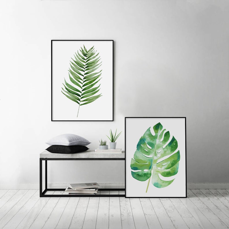 Set of 4 Leaf Prints Botanical Set Print Painted Leaves | Etsy