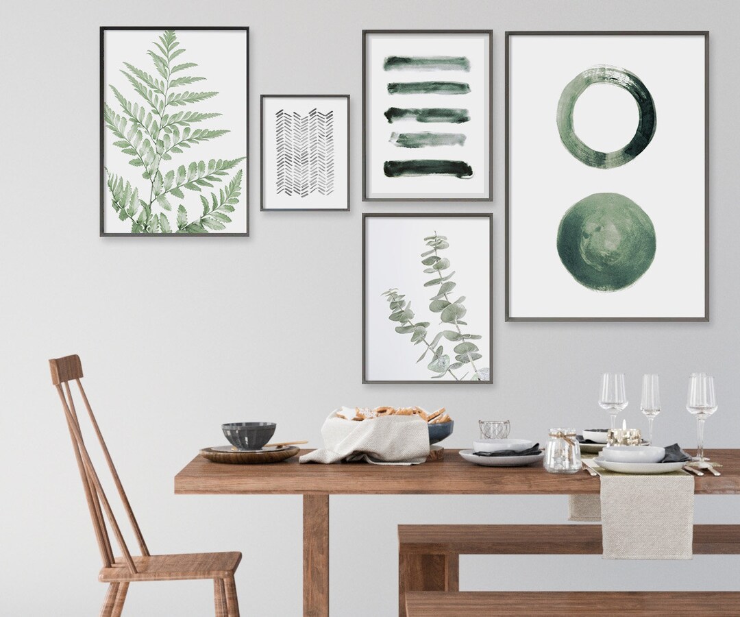 Green Botanical Wall Set, Set of 5 Poster,green Art Set, Art Set Prints ...
