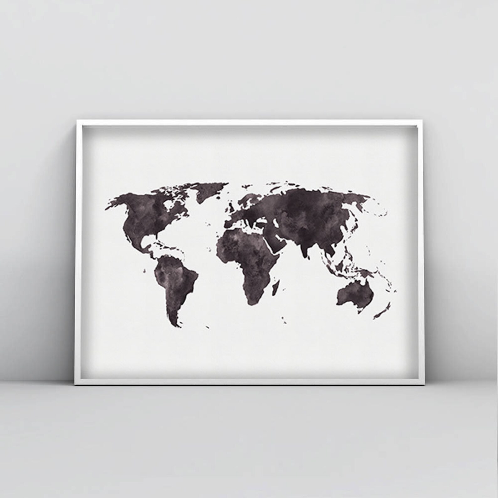 World Map Poster Black and White World Map Print Watercolor - Etsy