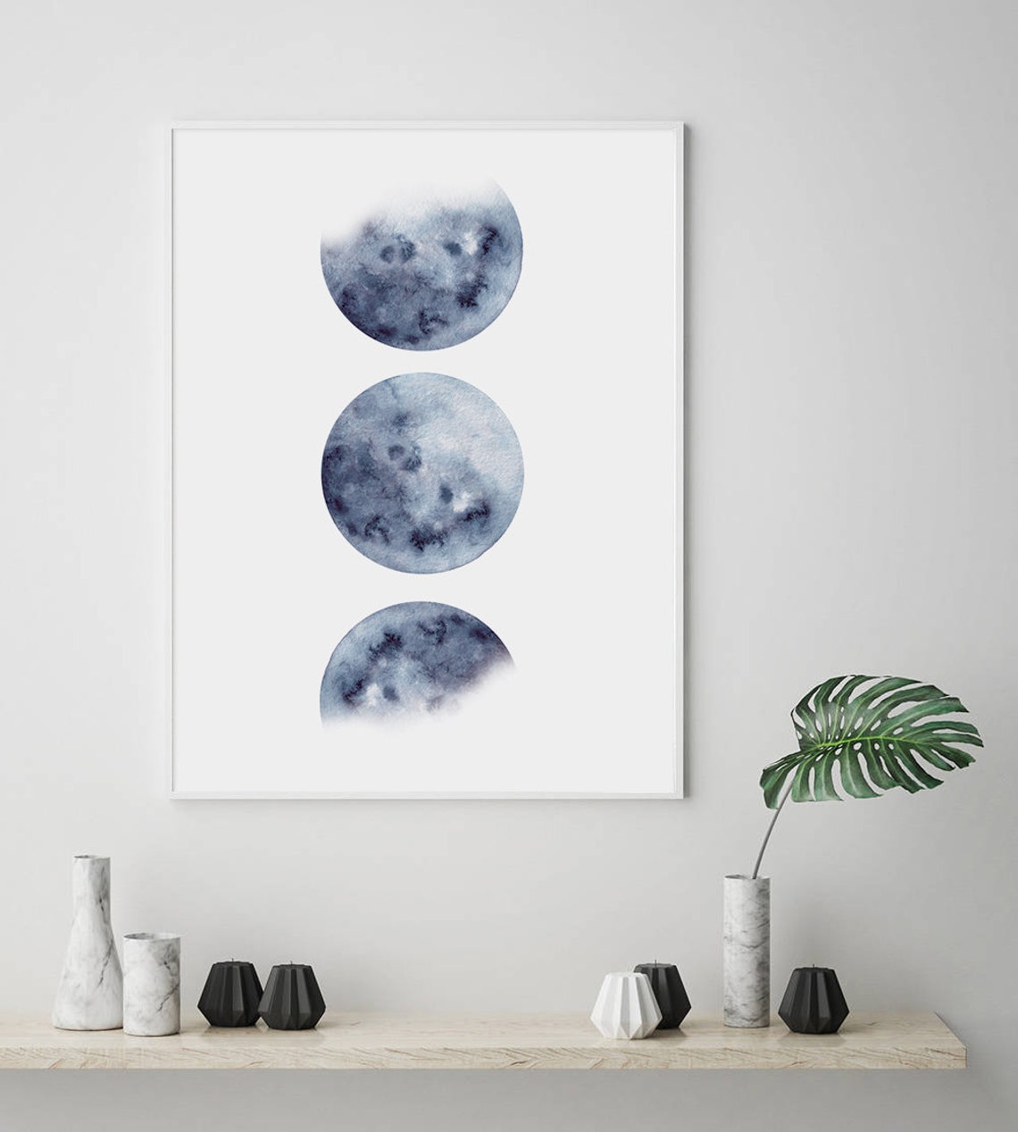 Indigo Moon Phase Watercolor Print Watercolour Wall Art Print - Etsy