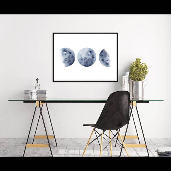 Indigo Moon Phase Watercolor Print Watercolour Wall Art Print | Etsy