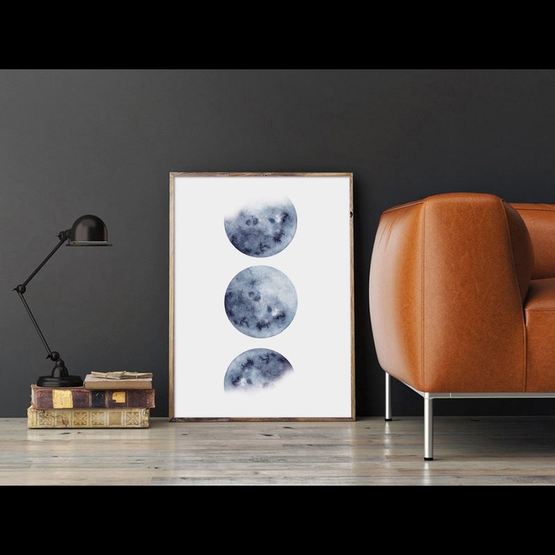 Indigo Moon Phase Watercolor Print Watercolour Wall Art Print - Etsy