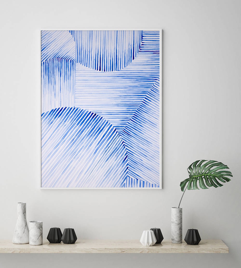 Blue Abstract Drawing Painting Blue Watercolor Art Print | Etsy
