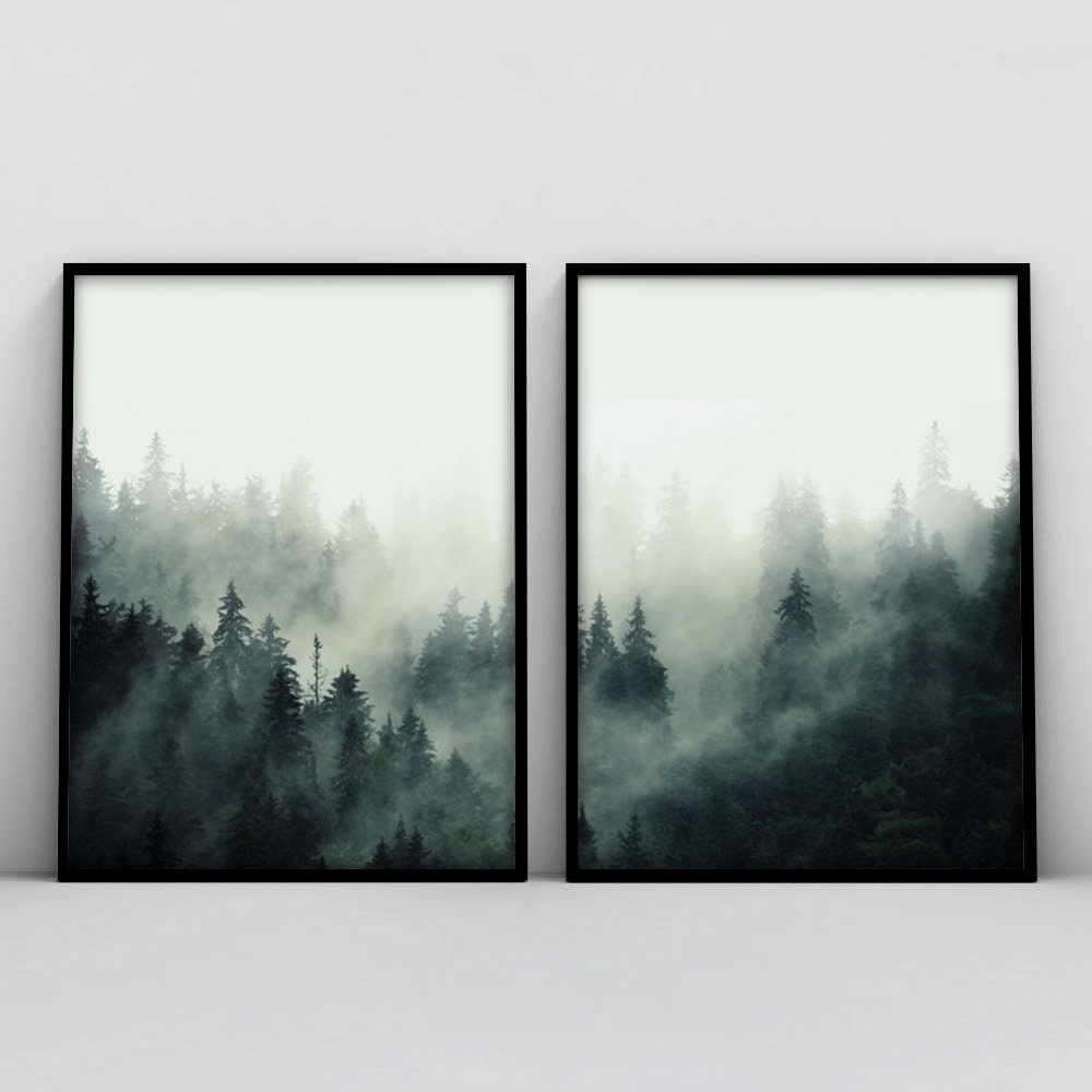 Forest Prints Set Forest Wall Art Mountain Print | Etsy