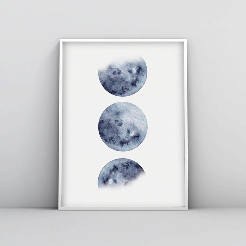 Indigo Moon Phase Watercolor Print Watercolour Wall Art Print - Etsy